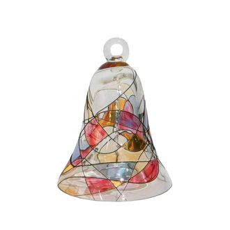 Cristalica Glasglocke m. Kette 12cm zum Hängen Tischglocke klar bunt mundgeblasen