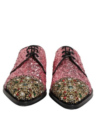 Dolce & Gabbana Pink Sequin Embellished Men Derby Dress Shoes Leather