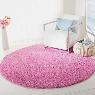 Safavieh Zottelig Teppich für Wohnzimmer, Esszimmer, Schlafzimmer - August Shag Collection, Kurzer Flor, Rosa, 122 X 122 cm