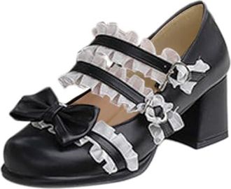 Generic Chaussures r&eacute;tro &agrave; talon &eacute;pais Mary Jane pour femme - Confortables - En satin - Sangle de cheville - Pour demoiselle dhonneur, mariage, Noir, 37.5 EU