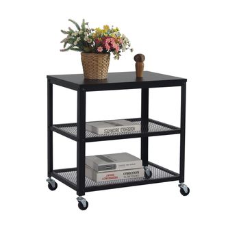 Relaxdays Rollwagen, 3 Ablagen, K&uuml;che & Wohnzimmer, H x B x T: 61 x 60 x 40 cm, Beistellwagen mit Rollen, schwarz