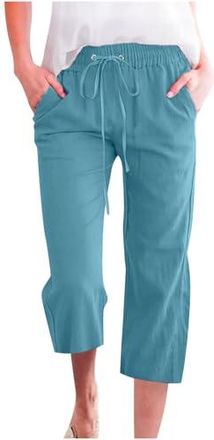 Generic Pantalon &agrave; jambe droite tendance pour le printemps et l&eacute;t&eacute;, pantalon en lin pour femme, pantalon d&eacute;contract&eacute; ample &agrave; jambe large pour la plage, les vo