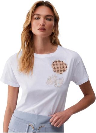 Liu Jo Femme, Tops, Blanc, Taille: 38 FR T-Shirt avec d&eacute;tail brod&eacute;