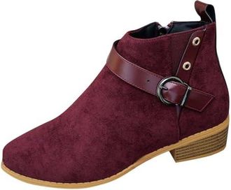 Generic Bottines pour femme &agrave; talon bas - Style d&eacute;contract&eacute; - &Eacute;l&eacute;gantes - Couleur unie - Boucle lat&eacute;rale - Fermeture &eacute;clair lat&eacute;rale - Confortables - Pour la 