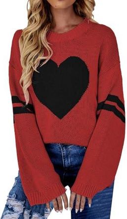 Generic Pull damour pour la Saint-Valentin - Grande taille - Haut &agrave; manches longues - Coupe ample - Doux et confortable - Imprim&eacute; coeur - Pull chaud pour femm