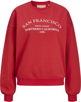 Jack & Jones Damen Jxcilla RLX Ls Print Crew SWT Sweatshirt, Racing Red, 38