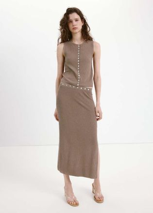 Mango Top mit kombinierter Textur und Kn&ouml;pfen mittelbraun - Damen - XXS - MANGO