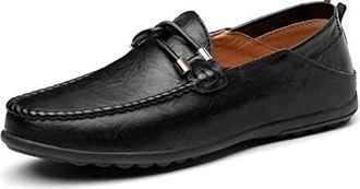 Generic Mocassins for Hommes en Cuir véritable, Bout Rond, détails de Couture, légers, Talon Plat, Flexibles, Classiques, à Enfiler(Noir,44 EU)