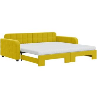 vidaXL Tagesbett Ausziehbar mit Matratzen Gelb 100x200 cm Samt Vidaxl