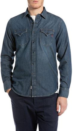 Replay Herren Jeanshemd Langarm aus Baumwolle, Dark Blue 007 (Blau), L