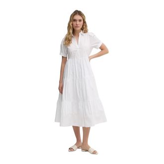 DKNY Dkny, Femme, Robes, Blanc, Taille: 38 FR Tiered Midi Shirt Dress