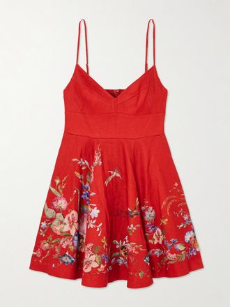 Zimmermann Robe Midi En Lin &Agrave; Imprim&eacute; Fleuri Patience - Rouge