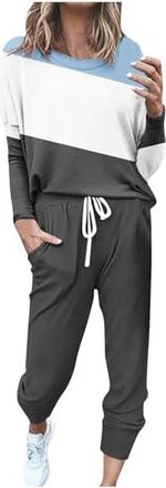 Generic Survêtement pour femme - Bloc de couleurs - 2 pièces - Bicolore - Léger et respirant - Combinaison de course décontractée - Baggy Y2K Sportswear - Ave