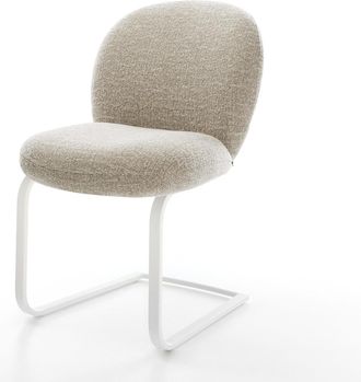DELIFE Freischwinger Nube-Flex Webstoff Soft Beige Freischwinger flach Wei&szlig; Taschenfederkern, Esszimmerst&uuml;hle