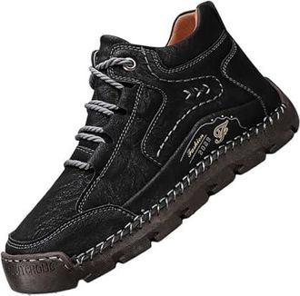 Generic Bottines plates en cuir pour homme avec semelles antid&eacute;rapantes - Chaussures de sport &agrave; lacets - Baskets vintage d&eacute;contract&eacute;es - Chaussures dext&eacute;rieur