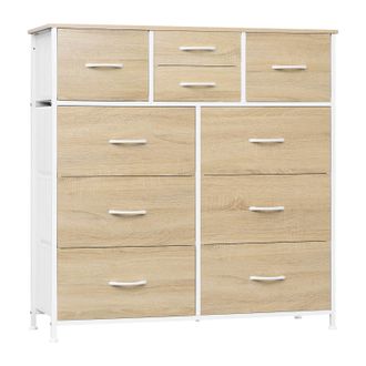 Woltu Kommode mit 10 Schubladen aus Stoff, Sideboard Wohnzimmer, Kommodenschrank Schlafzimmer, Flur Schrank, aus Metallrahmen, industrieller Stil, Helle Eic