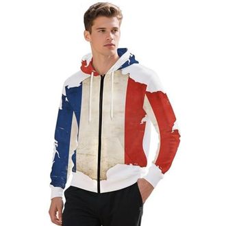 Generic Veste &Agrave; Capuche Homme Enti&egrave;rement Zipp&eacute;e France Imprim&eacute; Drapeau Sweat-Shirt &Agrave; Capuche D&eacute;contract&eacute; Sportif Adolescent Poches Lat&eacute;rales Mod&egrave;le Classique