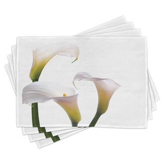 Abakuhaus Blume Platzmatten 8 Stück Waschbare Stoff Esszimmer Küche Tischdekorations Digitaldruck, Grün Weiß Gelb