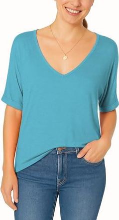 Re Tech UK T-Shirt Oversize - pour Femme - col en V/Manches retroussées/Coupe Chauve-Souris - Style Casual - Tailles EU 36-54 - Turquoise - XXL EU 48-50