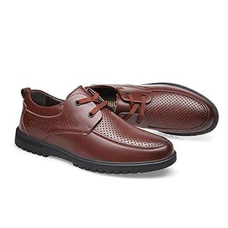 Generic Robe Oxford for Homme &agrave; Lacets, Respirante, Bout Rond, Cuir v&eacute;g&eacute;talien, antid&eacute;rapant, Talon Bas, Semelle en Caoutchouc, Mariage(Brown Perforated,42 EU