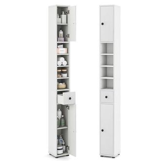 Giantex Colonne Salle de Bain Haute, Petit Meuble de Rangement Salle de Bain, 2 Portes, 1 Tiroir, Étagère Réglable, Meuble Rangement pour Toilette, Salon, Bur