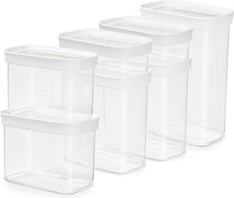 Emsa Optima 7-teiliges Trockenvorratsdosen-Set, 2 x 0,45, 2 x 1, 2 x 1,6, 2,2 Liter, rechteckig, 100 Prozent sicher, hygienisch, platzeffizient, Frischedic