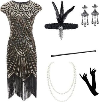 Generic Robe Gatsby Femme Annee 20 Robe À Charleston Retro Robe Vintage Style Années 20 Robe De Soirée Robe Années 1920 Robe Gatsby Femme Annee 20 Grande Tail