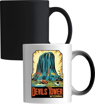 Generic Devils Tower Wyoming Retro Climbing Poster Art Ceramic Magic Mug