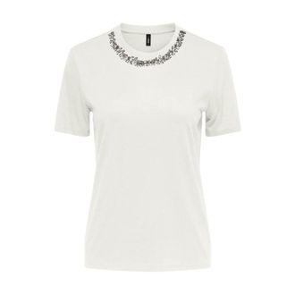 Only Only, Femme, Tops, Blanc, Taille: 38 FR T-shirt &agrave; col rond et manches courtes en coton-modal