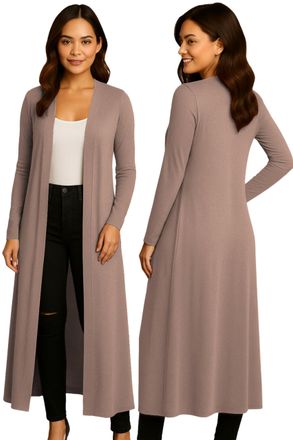 Re Tech UK Cardigan Damen - Maxi-Plus-Größe - Cardigan Damen Lang mit Kragen und Langen Ärmeln - Strickjacke Damen Lang mit Fließender Passform - Größen - Mokkab