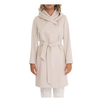 Max Mara Wollmantel mit fester Kapuze und G&uuml;rtel - - Coats - Damen - Wei&szlig; - XL