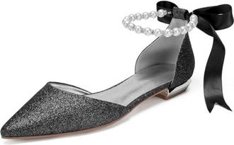 Generic Chaussures &Agrave; Talon Plate De Mariee Chaussure Mari&eacute;e Bout Pointu Mariage Femme Robe De Soir&eacute;e Confortable Plates Escarpin 1.8Cm,Noir,42 EU