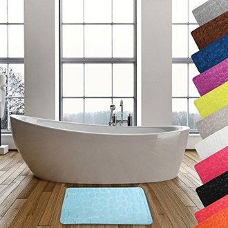 MSV Badteppich Badvorleger Duschvorleger Kieselstein Badematte waschbar, schnelltrocknend, rutschfest 50x80 cm - Hellblau