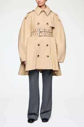 Ganni Trench-coat en coton double Warm Sand biologique - Taille 40 - Pour Femme