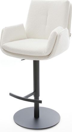 DELIFE Barstuhl Clea-Flex Boucl&eacute; Creme-Wei&szlig; Drehfu&szlig; h&ouml;henverstellbar Metall Schwarz, Barst&uuml;hle