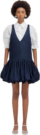 Weili Zheng Femme, Robes, Bleu, Taille: 40 FR Courte Robe Ballons en Chambray avec D&eacute;collet&eacute; en V Profond