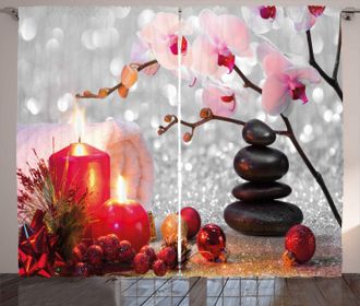 Abakuhaus Weihnachten Rustikaler Gardine, Winter-Orchideen-Stein, Schlafzimmer Kr&auml;uselband Vorhang mit Schlaufen und Haken, 280 x 175 cm, Wei&szlig; Schwarz Rosa und 