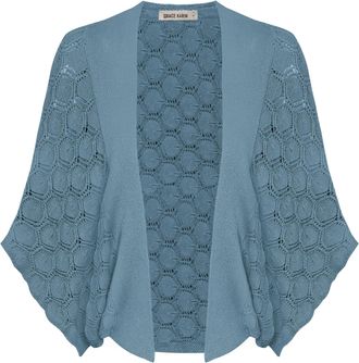 Grace Karin Damen Bolero Cutout Fledermaus Dünn Strickjacke für Cocktailkleid Graublau L