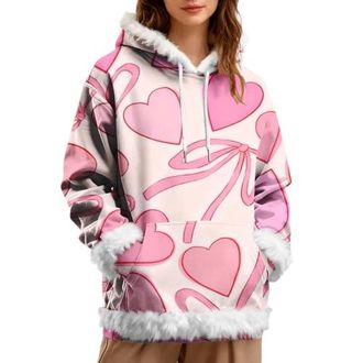 Generic Sweat &agrave; capuche en polaire pour femme | Imprim&eacute; coeur &agrave; manches longues Automne Hiver Confortable Hoody Tops, 1 pi&egrave;ce., XXL