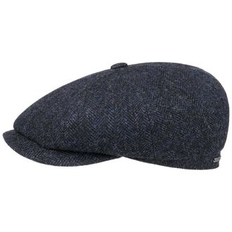 Stetson Hatteras Classic Wool Schieberm&uuml;tze Herren Flatcap mit Baumwollfutter Fischgr&auml;tmuster Ballonm&uuml;tze Herbst Winter schwarz-blau 58 cm