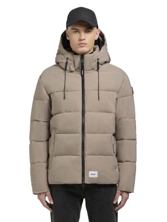 Khujo Herren warme Winter Steppjacke mit innenliegenden Rucksackträgern und Abnehmbarer Kapuze Loga2-YM Greige Gr. M