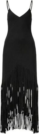 Pinko Pinko, Femme, Robes, Noir, Taille: 36 FR Robe Maxi &agrave; Franges et Col en V