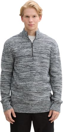 Tom Tailor Herren Troyer Strickpullover aus Baumwolle, 36855 - Navy Sea Foam Mouline, M