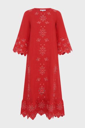 Gerard Darel Robe en lin &agrave; broderies ajour&eacute;es - ANTONIA - Rouge baiser