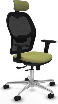 Piqueras y Crespo Ergonomischer Computerstuhl mit 2D-Armen, h&ouml;henverstellbare Lendenwirbelst&uuml;tze und h&ouml;henverstellbares Kopfteil, Schwarz / Olivgr&uuml;n