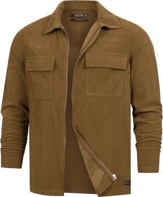Indicode Herren INNemoto Zip Shirt Hemd mit Rei&szlig;verschluss | Herrenhemd Freizeithemd f&uuml;r M&auml;nner Teak, XXL