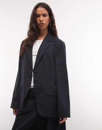 Collusion Oversize-Blazer in Marineblau mit Nadelstreifen