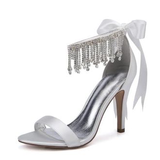 Generic Sandales À Bout Ouvert Mariée Stylet Talons Femmes Eté Talon Mariage Soirée Chaussures Femmes 10.5Cm,Ivoire,36 EU