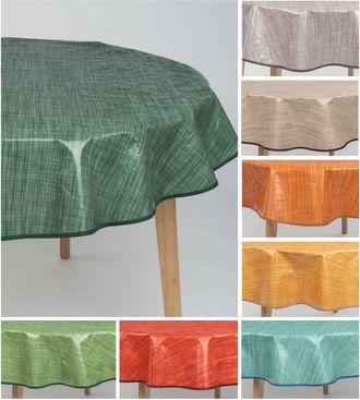 Laro 140cm runde Wachstuch Tischdecke abwaschbar Wachstuchtischdecke mit Saum-Eingefasst-Paspelband, Muster:Leinenoptik Dunkelgrün, Größe: Rund 140cm