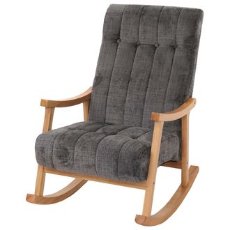 Mendler Schaukelstuhl HWC-K10, Relaxsessel, Holz FSC Stoff/Textil Chenille (465g/m&sup2;) - dunkelgrau, Gestell Natur